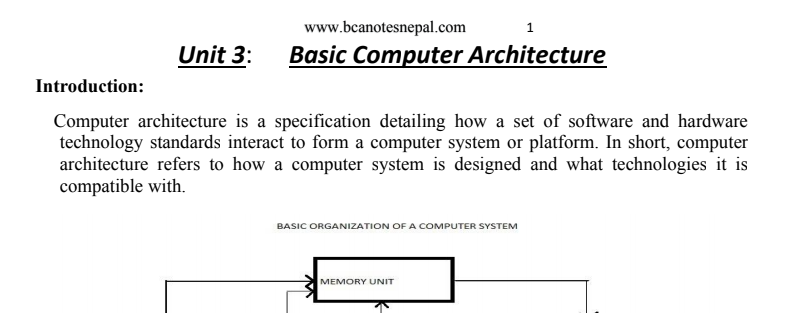 We Are Sharing A Notes Of Unit 3 Basic Computer Architecture